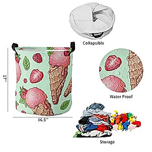 EYHLKM Summer Ice Cream Strawberry Laundry Basket Toy Storage Basket Foldable Hamper Laundry for Dirty Clothing Baskets (Color : A, Size : 42x44cm)
