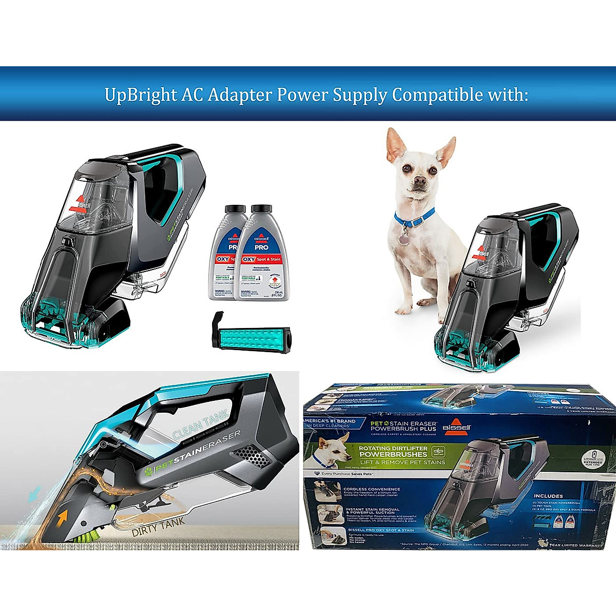 UpBright 10V AC/DC Adapter Compatible with Bissell 2837 2842 2846 2877 Pet Stain Eraser PowerBrush Plus Carpet Cleaner Li-Ion PetStain PetStainEraser 630mA Power Brush 1624554 Supply Battery Charger