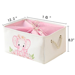 INough Nursery Baby Elephant Basket Large Baby Basket for Shower Gift Pink Elephant Baby Girl Gift Bag Collapsible Gift Basket Empty Pink Basket, Decor for Kidsroom Nursery Room Play Room (Large)