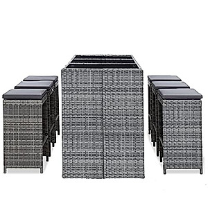 MBFLUUML Outdoor Patio Furniture Dining Set, Patio Dining Sets, 7 Piece Patio Bar Set with Cushions Poly Rattan Gray Suitable for Patio, Porch, Backyard, Balcony.