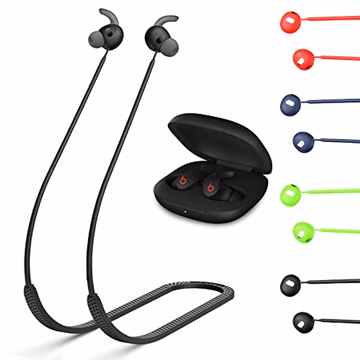 Straps for Beats Fit Pro, Anti-Lost Strap Silicone Necklace Lanyard Compatible with Beats Fit Pro 2021 Accessories Sports Running Holder Connector Cord (Black)