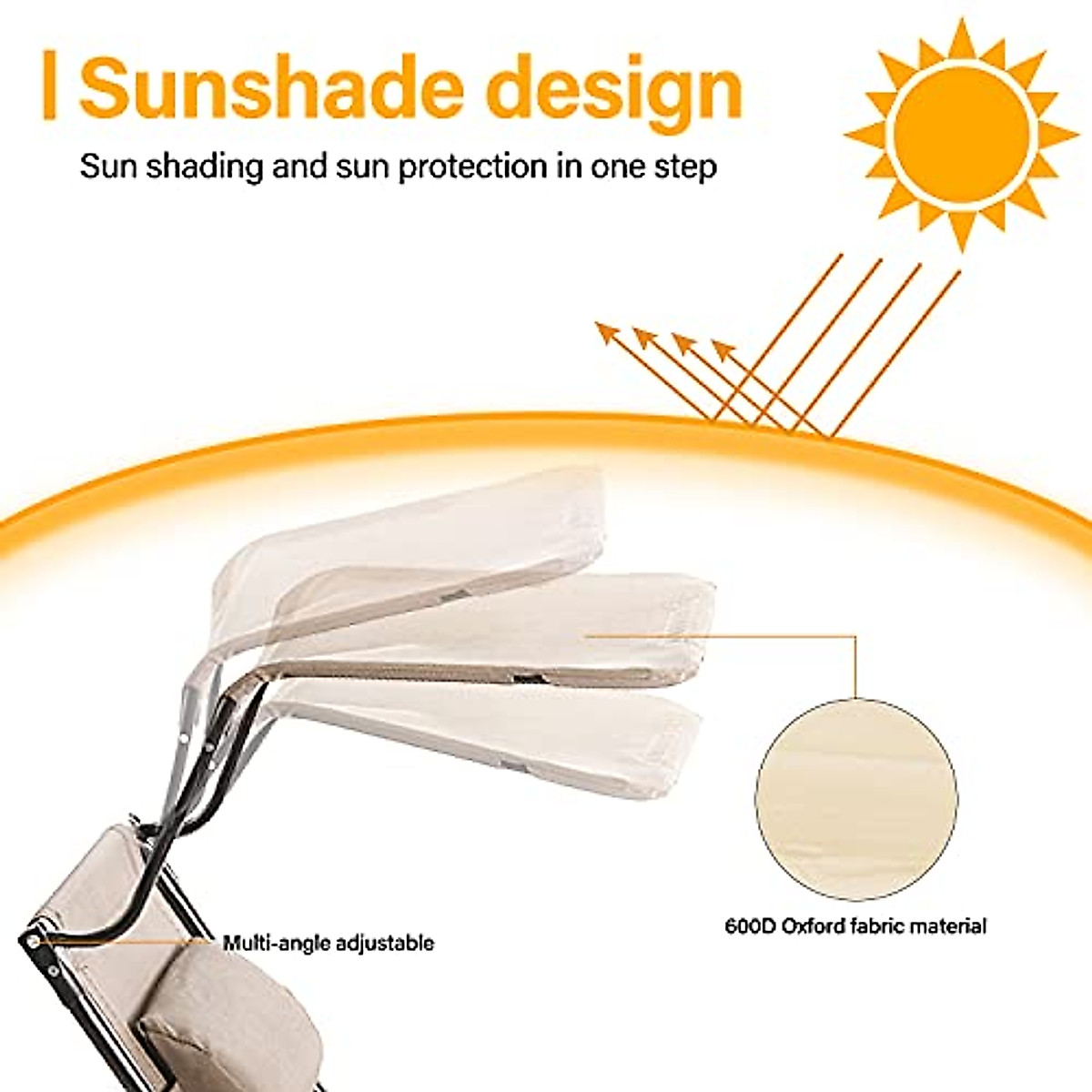 FDW 2 PCS Zero Gravity Chair Lounge Chairs Patio Chairs with Canopy Cup Holder for Outdoor Patio Seaside (Tan)