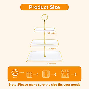 Hoedia 3 Tier Cupcake Stand Tower, White Plastic Cup Cake Holder for Dessert Table, Tiered Serving Tray for Tea Party, Baby Shower, Wedding and More (Square)