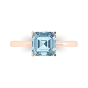 Clara Pucci 2.0 ct Asscher Cut Solitaire Blue Simulated Diamond Engagement Bridal Promise Anniversary Ring 18K Rose Gold Size 4.5