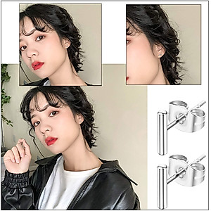 CASSIECA 15 Pairs Stainless Steel Tiny Bar Stud Earrings Small CZ Ball Cartilage Piercing Mini Stick Line Barbell Stud Earring Set for Women Men 2MM-4MM