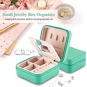 ProCase Small Jewelry Organizer Box for Travel, Portable Mini Jewelry Travel Case with Zipper Mirror for Rings Necklaces Bracelets Earrings, Gift for Women Girl -Teal