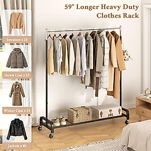 FEMOND Clothing Rack with Wheels Portable Clothes Rack Heavy Duty Garment Racks for Hanging Clothes 59" Rolling Clothes Rack