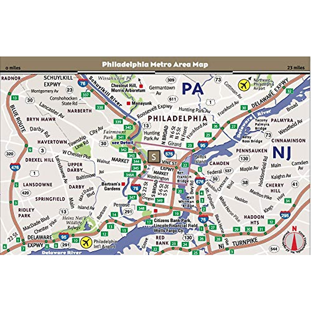 Philadelphia Pop-Up Map by VanDam — Laminated pocket size pop-up map of Central Philadelphia with all attractions, museums, sights, hotels & SEPTA Transit Map