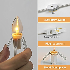 MYEMITTING Set of 2 Accessory Cord with 2 C7 Led Light Bulb 6Ft Light IndoorString Lights, Candelabra-Base E12 Socket C7 Lamp for Halloween and Christmas Decorations, Craft Village House Decoration