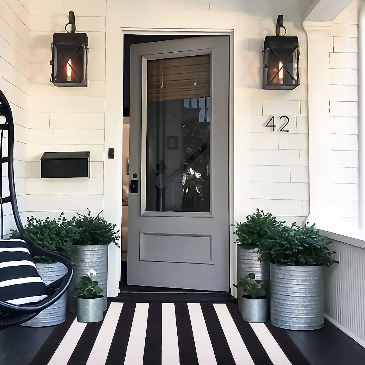 Black Stripe Outdoor Runner Rug Cotton Woven Floor Throw Carpet Mat Washable Front Door Entryway Doormat for Layered Door Mats Porch Farmhouse Entryway-35.4" x59