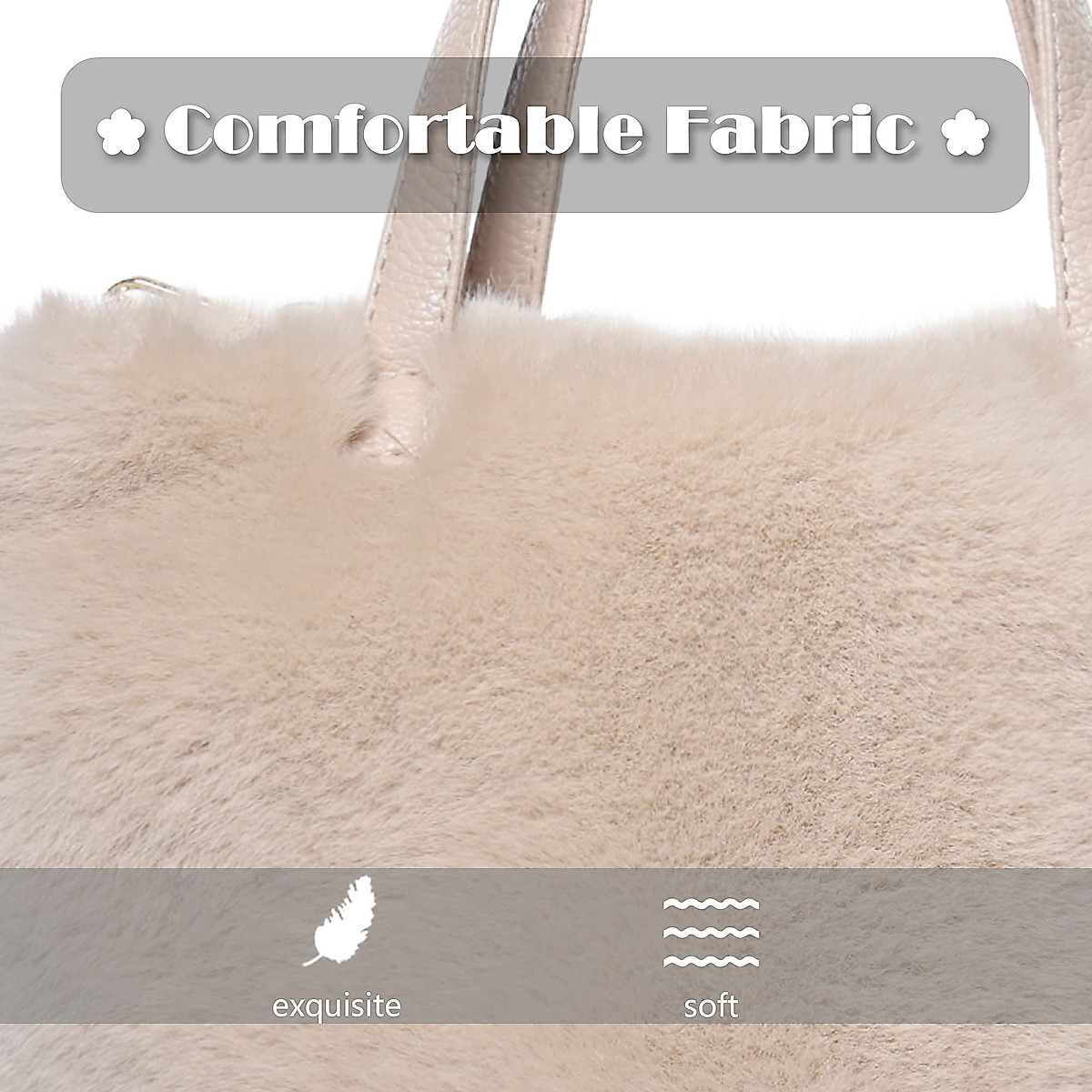 TANOSII Faux Fur Tote Bag Furry Handbag Fluffy Shoulder Bag Top-handle Bag Crossbody Bag for Women Small Apricot