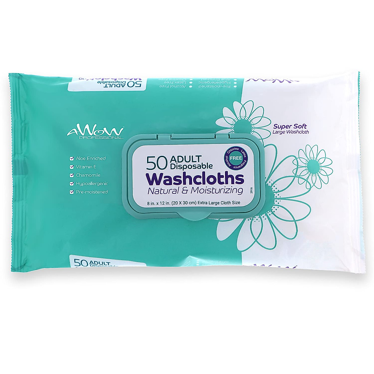 AWOW Wipes for Adults - Natural 200 Large Body Wipes for Adults Bathing, Adult Wipes for Incontinence, Unscented Bath Wipes for Adults No Rinse, 50 Count (Pack of 4)