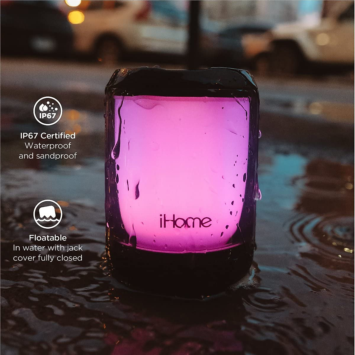 iHome Bluetooth Portable Color Changing iP67 Waterproof, Floatable Bluetooth Speaker with Mega Battery, Rechargeable Speaker