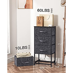Pipishell Dresser with 4 Drawers, Tall Storage Tower with Sturdy Steel Frame Wood Top，Fabric Dresser Organizer Unit for Bedroom, Hallway, Entryway, Closets, Nursery Room Black