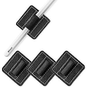 TineeOwl Pen Holder for Apple Pencil (Improved), Adhesive Loop for Books, Surface Laptop, Journal & More - 3M Self-Adhesive Vegan Leather Elastic Pencil Loop (3 PACK) - Black