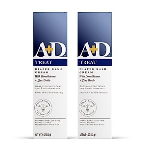 A+D Zinc Oxide Diaper Rash Cream - Soothes & Treats Diaper Rash - Zinc Oxide 10% Dimethicone 1% - Easy Spreading Cream for Baby - Healing Skin Ointment for Red, Irritated Skin - 4oz, 2 Pack