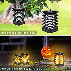 Solar Lanterns Outdoor Waterproof, Arzerlize Hanging Solar Powered Lights Dancing Flame Flickering Garden Decoration Outside Led Halloween Lantern Auto On/Off Patio Yard Clearance Yellow 4 Pcs