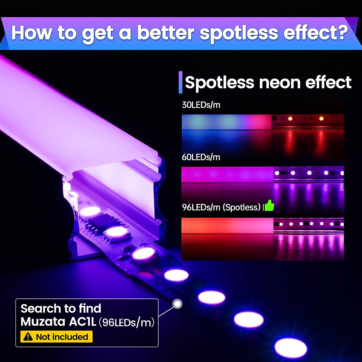 Muzata 6Pack 3.3FT/1M Deeper Spotless LED Channel System with Milky White Frosted Diffuser Silver Deep Aluminum LED Diffuser Channel for LED Strips Width up to 12mm U101 WW