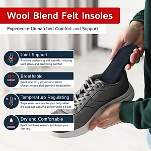 The Felt Store 8mm Long-Lasting Wool Felt Insoles for Men and Women, Warm Wool Boot Insoles for Winter, Adjustable Wool Insoles, 2 Pair - Size 10