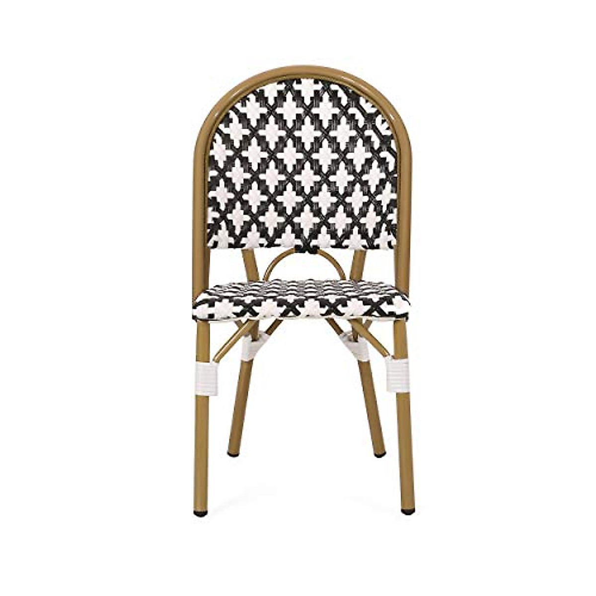 Christopher Knight Home Anastasia Outdoor French Bistro Chair (Set of 2), Black + White + Bamboo Print Finish