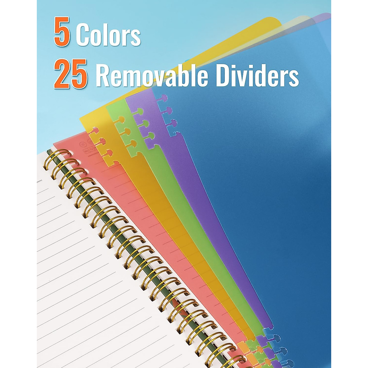 Spiral Notebooks 5 Subject 5-Pack College Ruled Hardcover with Removable Dividers 160 Pages/80 Sheets Each, A5(8.5 "x 5.7") Cute Blooming Floral, for Students Office Business Diary Book