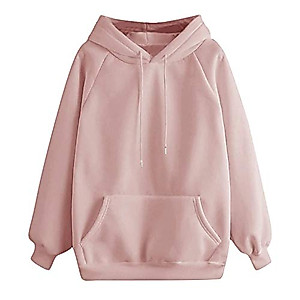 Sweatshirt Color Pullover Casual Hooded Sleeve Pocket Women's Long Solid Women's Coat Women Zip Hoodie A-pink