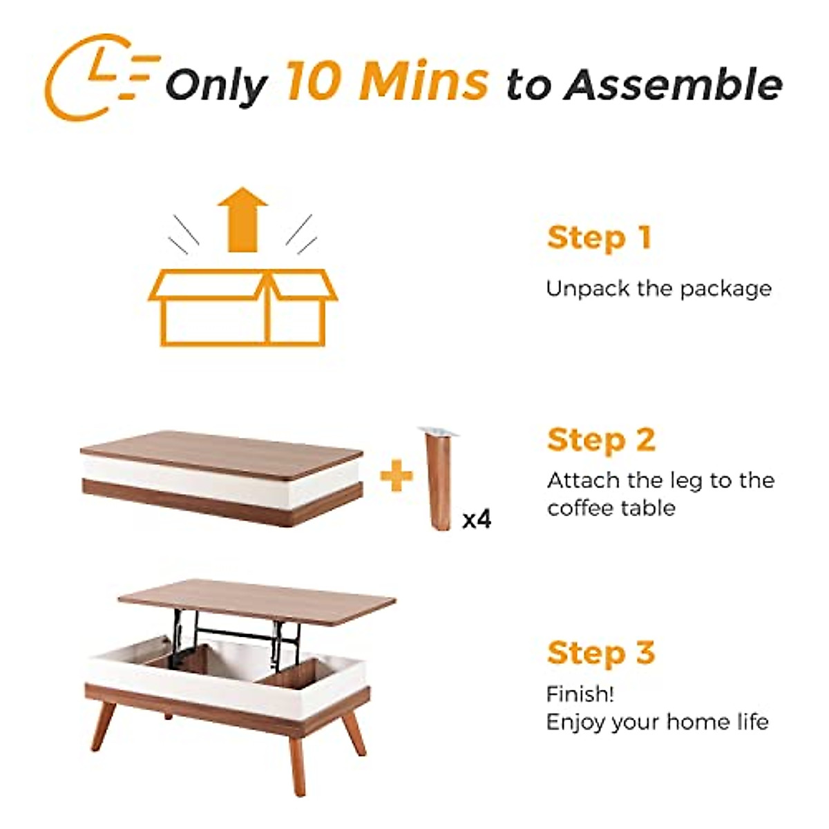 Bidiso Lift Top Coffee Table, Easy-to-Assembly Center Table with Hidden Storage Compartment, Modern Lift Tabletop Dining Table for Living Room Reception/Home Office, Walnut