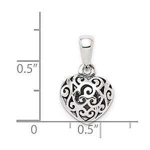 Sterling Silver Antique Filigree Puff Heart Pendant QQC4561