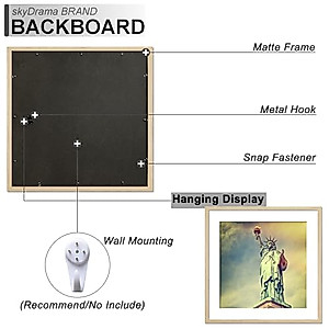 skyDrama Solid Wood 20x20 Picture Frame Oak, Display 16x16 Photo without Mat or 20x20 Poster with Mat, Light Weight High Transparent Wooden 20by20 Frame for Wall - 20"x20"/Oak/1Pack