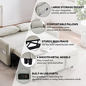 kejector Pull Out Sofa Bed Convertible Chair Bed Modern U Shaped Loveseat Sleeper Recliner Sofa Couch with Storage Pockets, Adjsutable Backrest, 2 Pillows, USB Ports for Living Room, Apartment, Office