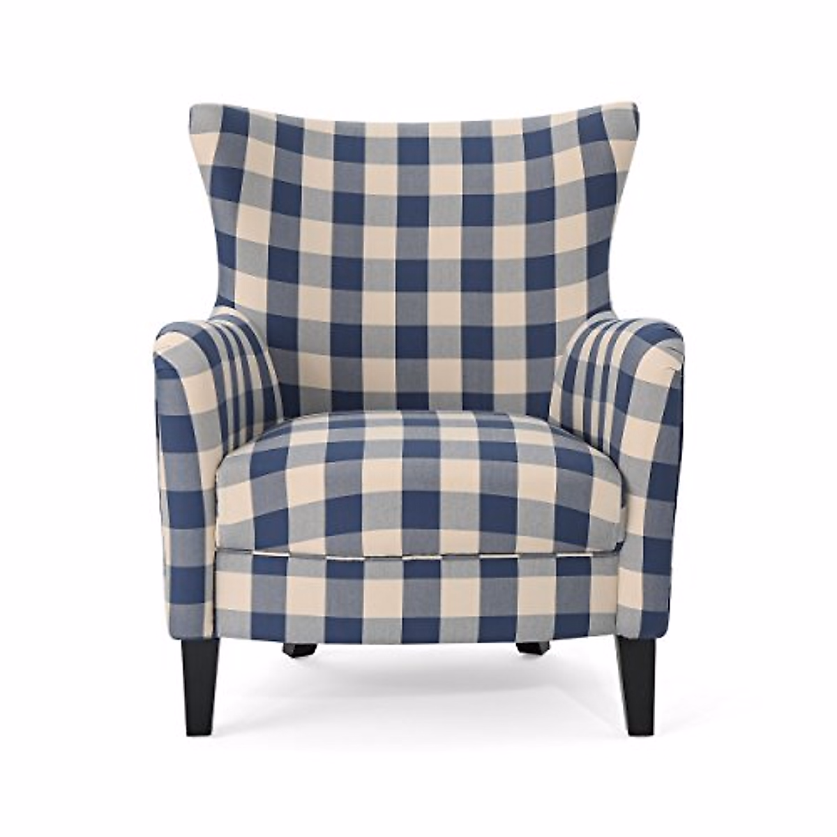Christopher Knight Home Oliver Farmhouse Armchair, Checkerboard, Polyester and Birch Wood, Blue Floral
