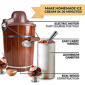Nostalgia Electric Bucket Ice Cream Maker With Easy-Carry Handle, Makes 6-Quarts in Minutes, Frozen Yogurt, Gelato, Made From Real Wood