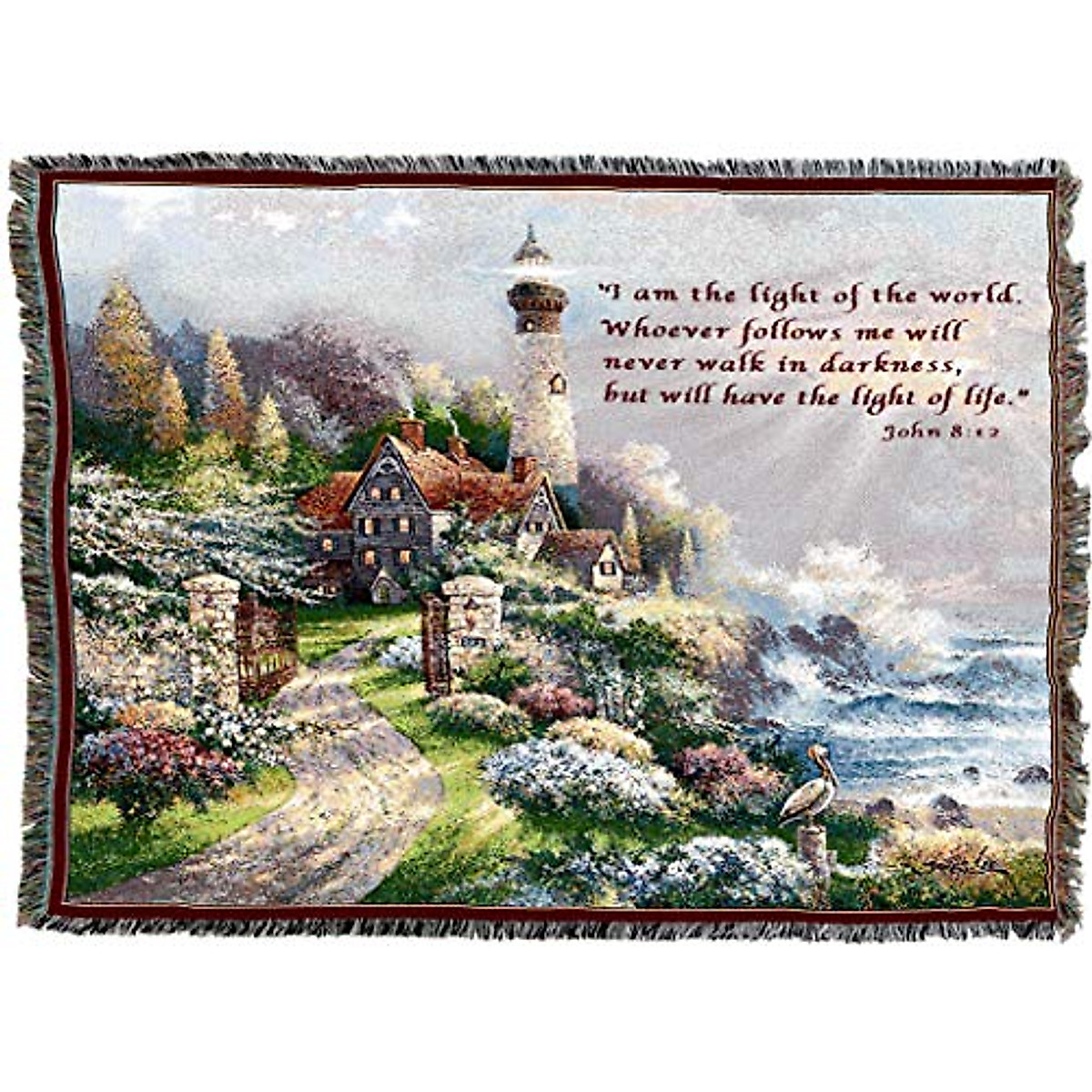 Pure Country Weavers Coastal Splendor Blanket by James Lee - I Am The Light of The World - Scriptures - John 8:12 - Religious Gift Tapestry Throw Woven from Cotton - Made in The USA (72x54)