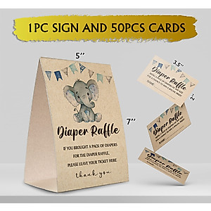 Kraft Paper Diaper Raffle Sign,Diaper Raffle Baby Shower Game Kit (1 Standing Sign + 50 Guessing Cards),Elephant Bunting Raffle Insert Ticket,Baby Showers Decorations-NPZ04