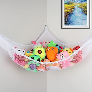 Stuffed Animal Net or Hammock Toy Hammock Macrame Large Corner Mesh Toy Storage Hanging Wall, Stuffed Animal Holder Nursery Organizer for Kids Bedroom (70x47x47 in)