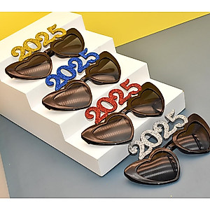 CRAWPROP 4PCS Glitter 2025 Plastic Eyeglasses Heart designs Happy New Year's Eve Glasses Party Decorations Graduation 2025 Party Photo Props Supplies