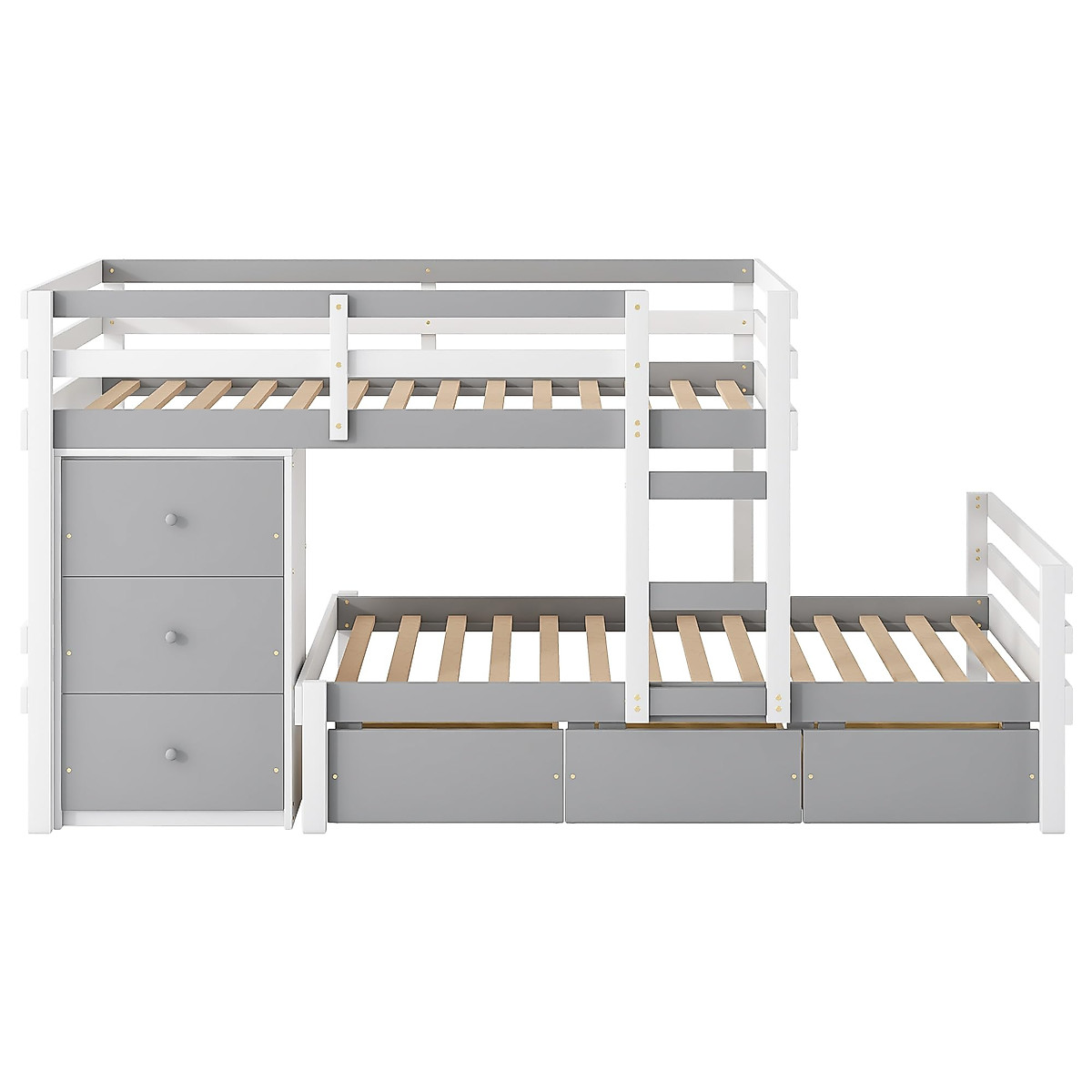 Harper & Bright Designs Twin Over Twin Bunk Bed with 6 Drawers, Solid Wood Bunk Beds with Ladder, Safety Rail for Kids, Boys and Girls, Teens, No Box Spring Needed (Natural)
