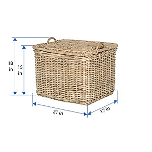 Rattan Core Rectangular Storage Basket with Lid, Natural, Large