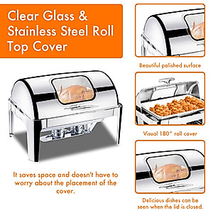 Kweetle Roll Top Chafing Dish Buffet Set Warmers with Cover 2 Pans 9.5Quart for Buffet Commercial Food Warmer Steam Table