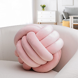 XHJRI Soft Knot Ball Pillows， Round Ball Cushion Pillows, Kids Room Decoration Plush Pillow Girl Photography Props， Throw Knotted Pillow Handmade (Light Rose Gold, 8.6 Inch)