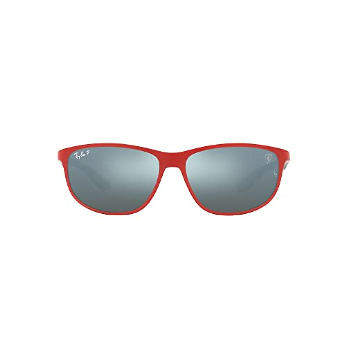 Ray-Ban RB4394M Scuderia Ferrari Collection Square Sunglasses, Matte Red/Green Mirrored Silver Polarized, 61 mm