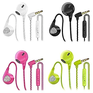 CBGGQ Headphones Heavy Bass Stereo Earphones Earbuds Noise Isolating Tangle Free Headsets in Ear Headphones with Remote & Microphone,for iOS and Android,Laptops,Gaming(Black+White+Pink+Green 4 Pack)