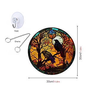 MATIHAY Crows Stained Acrylic Window Hanging - Crow Raven Wall Decor for Bird Lovers, Halloween Fall Christmas Decor for Home, Cafe (Crows,L)