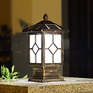 MODEBHD Aluminum Metal Vintage Outdoor Solar Post Light IP54 Waterproof Garden Lawn Lamp Two-Tone LED Column Light Exterior Wall Post Pillar Lights Patio Garden Villa Door Pillar Table Lights
