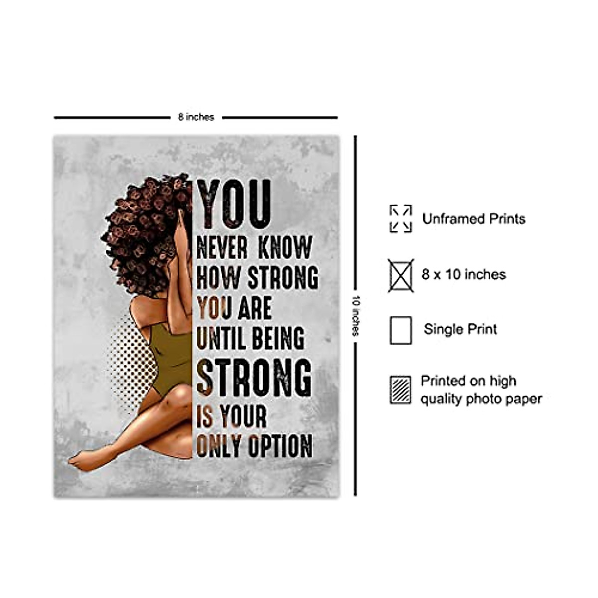 Inspirational African American Wall Art & Decor - Black Art - Encouragement Gifts for Women Woman - Uplifting Positive Quotes - Afro Girl - Motivational Posters - Bedroom Living Room Home Office