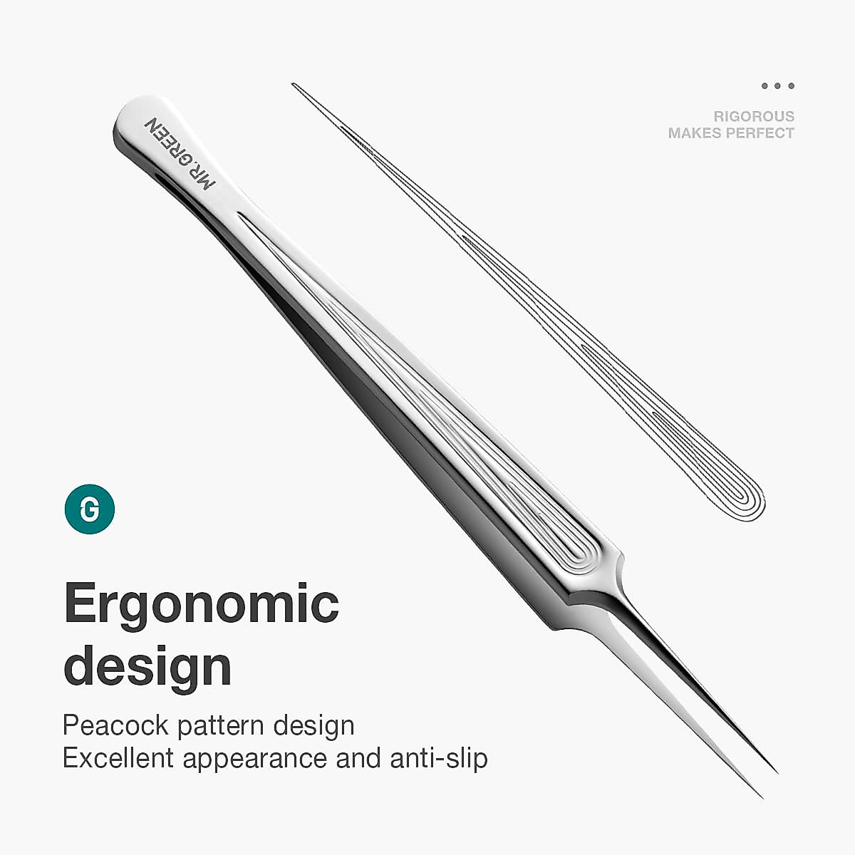 MR.GREEN Ingrown Hair Tweezers Needle Nose Pointed Tips Tweezers For Eyebrows Splinters Blackhead Removal Acne Clip Extractor (Long)