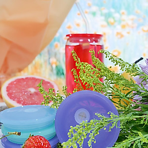 TERESRY 4 Pack Acrylic Lids for Glass Cups with Bamboo Lids and Straws, 2.75 inch/70 mm Acrylic Lids for 16 OZ Beer Can Cups with Wooden Lids, Replacement Canning Lids for 20 OZ Glass Cups