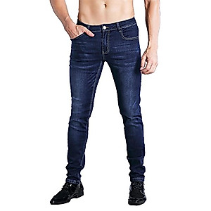 ZLZ Slim Fit Jeans, Men's Younger-Looking Fashionable Colorful Comfy Stretch Skinny Fit Denim Jeans, Blue Jeans Pants for Men Size 34