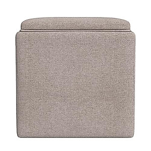 HomePop Home Decor Storage Ottoman with Tray Top|Upholstered Modern Square Storage Ottoman with Storage for Living Room & Bedroom, Light Brown Woven