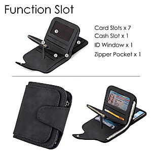 KELEEL Small Wallet for Women RFID Blocking Genuine Leather Bifold Wallet Zipper Coin Pocket Credit Card Holder Purse with ID Window